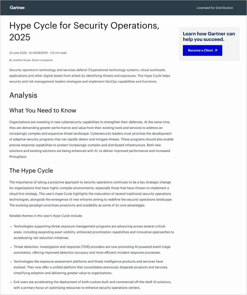 Hype Cycle邃 For Security Operations 2025 By Gartnerﾂｮ Expel
